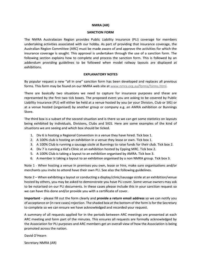 Fillable Online nmra org NMRA (AR) SANCTION FORM The NMRA Australasian ...