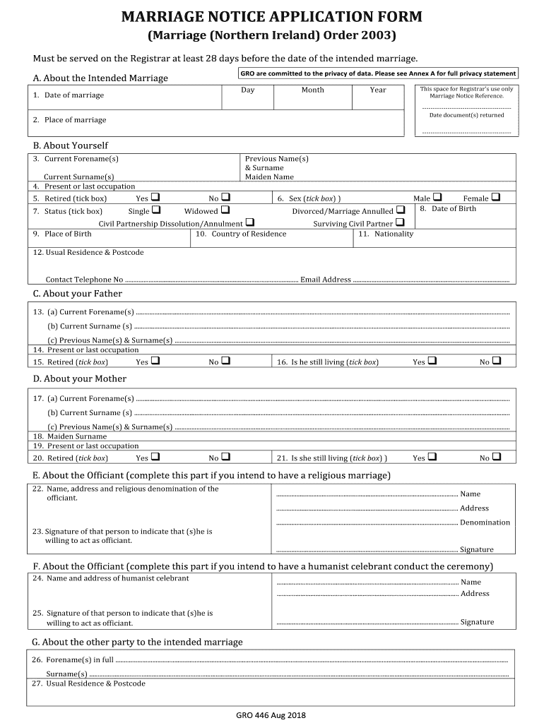 Fillable Online MARRIAGE NOTICE APPLICATION FORM Fax Email Print ...