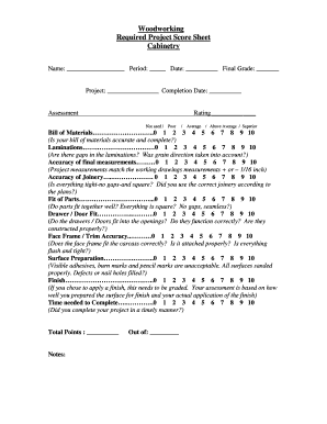 Fillable Online Woodworking Required Project Score Sheet Cabinetry Fax ...