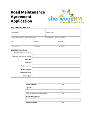 Fillable Online Road Maintenance Agreement Application - rmofsherwood ...