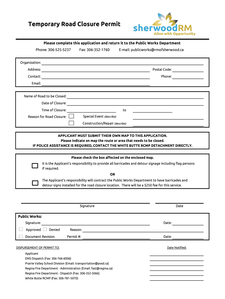 Fillable Online Road Closure Requirements - Department of Public Works ...