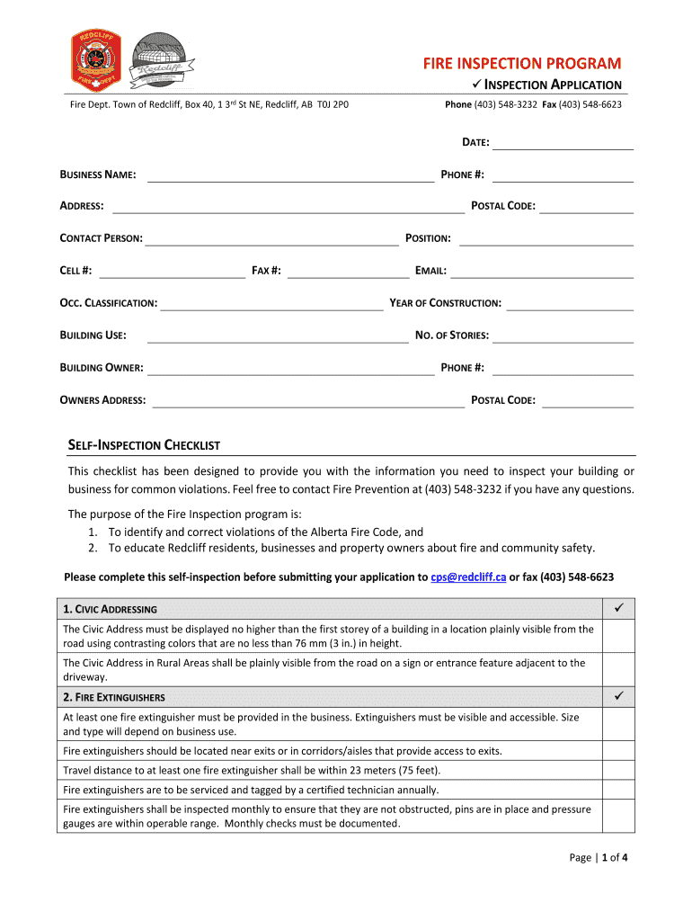 Fillable Online FIRE INSPECTION PROGRAM INSPECTION APPLICATION DATE Fax ...