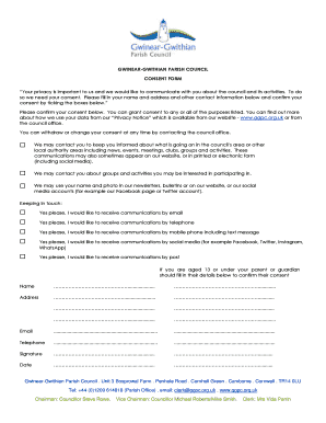 Fillable Online ggpc org GWINEAR-GWITHIAN PARISH COUNCIL CONSENT FORM ...