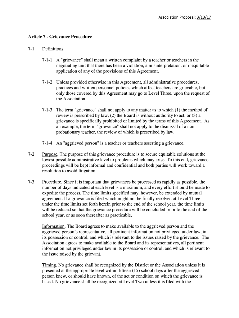 Fillable Online Article 7 - Grievance Procedure Fax Email Print - pdfFiller