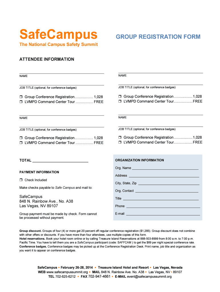 Fillable Online Safe Campus - Las Vegas Conference - The National ...