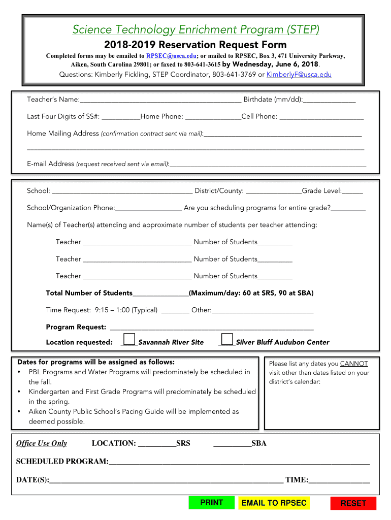 Fillable Online rpsec usca Student Forms - USC Aiken Fax Email Print ...