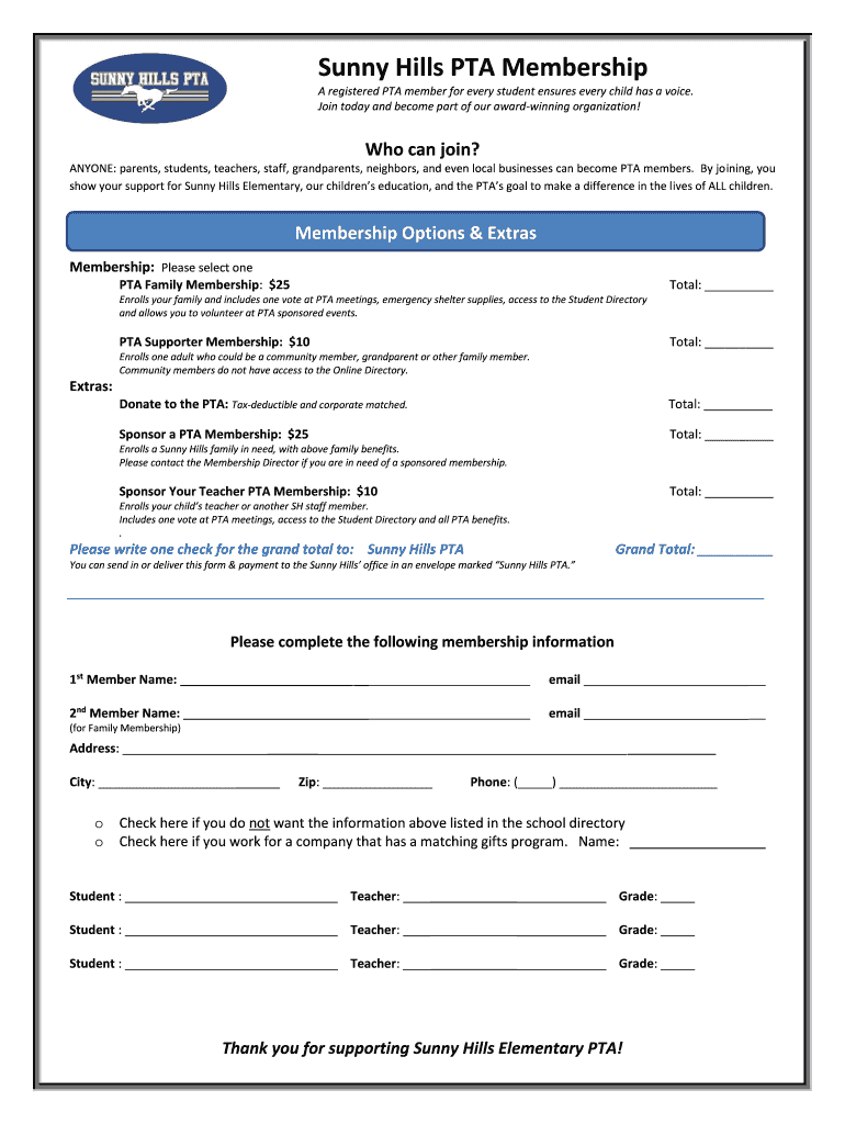 Fillable Online PTA Info Sheet Fax Email Print - pdfFiller