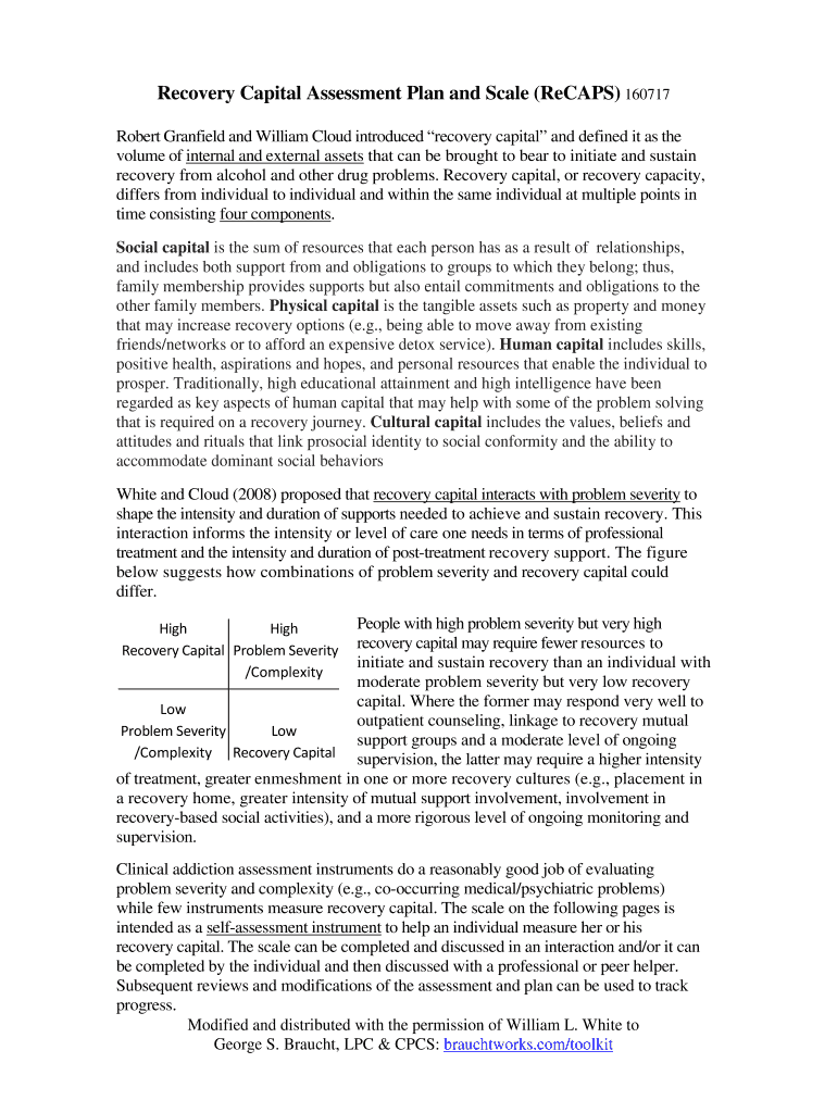 Fillable Online Recovery Capital Assessment Plan and Scale (ReCAPS) Fax ...