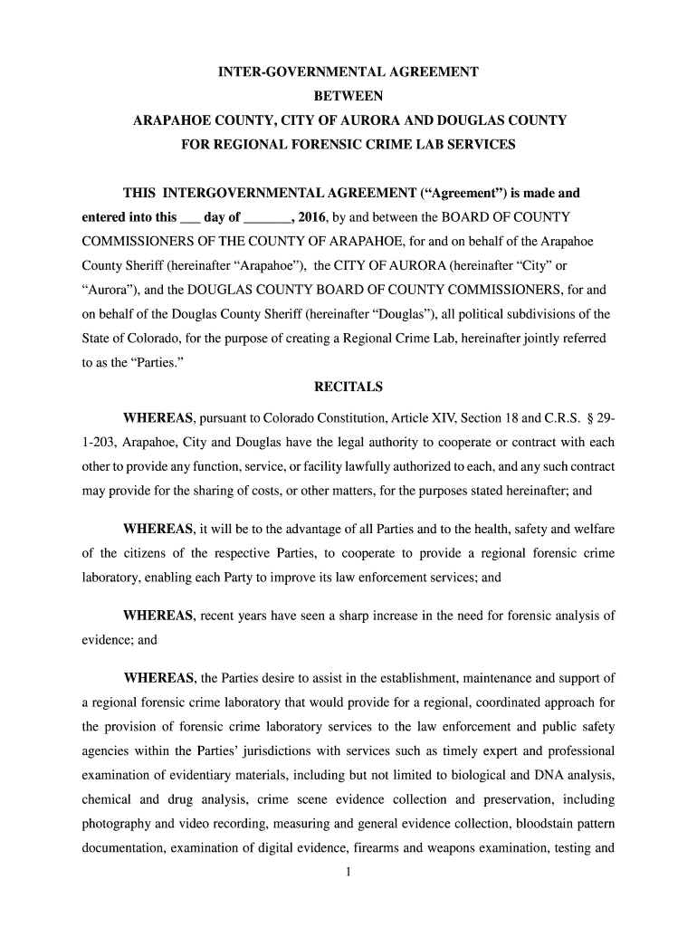 Fillable Online inter-governmental agreement between arapahoe county, city of ... Fax Email ...