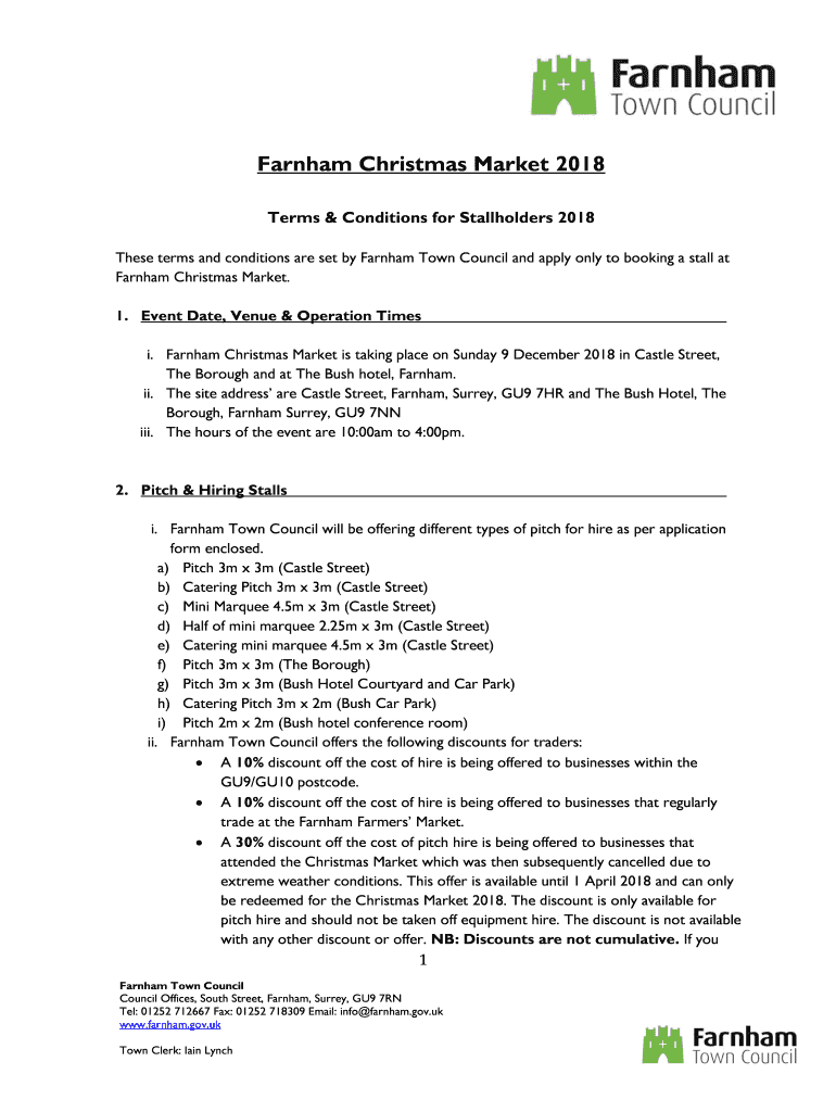 Fillable Online Farnham Christmas Market Stallholder Application ...