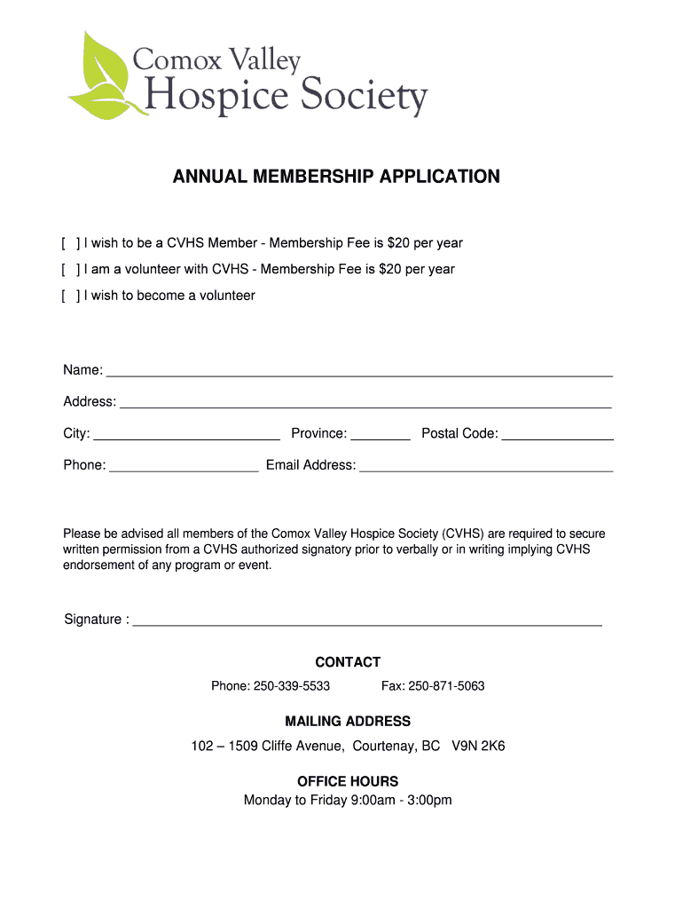 Fillable Online annual membership application - comox-valley-hospice ...