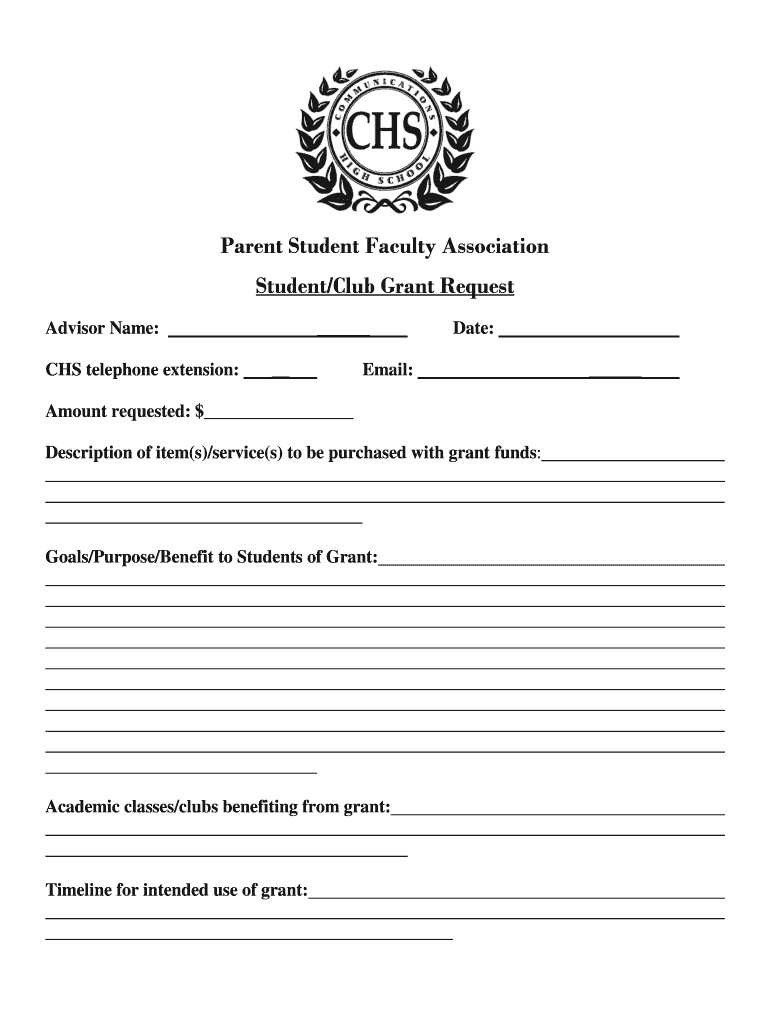 Fillable Online Student Club and Activity Grant Request Form - CHS PSFA Fax Email Print - pdfFiller