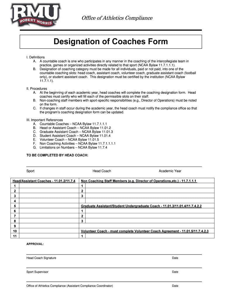 Fillable Online Designation of Coaches Form.doc Fax Email Print - pdfFiller