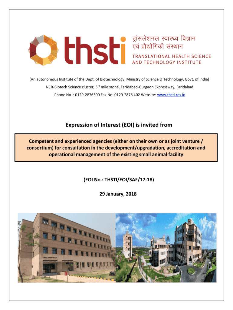 Fillable Online Expression of Interest (EOI) is invited from - THSTI ...