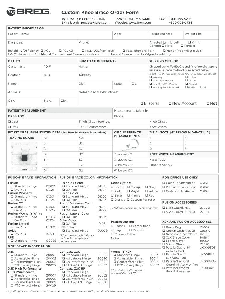 Fillable Online breg custom knee brace order form Fax Email Print ...