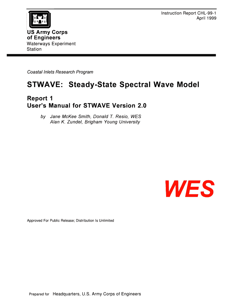 Fillable Online STWAVE: Steady-State Spectral Wave Model. Report 1 ...