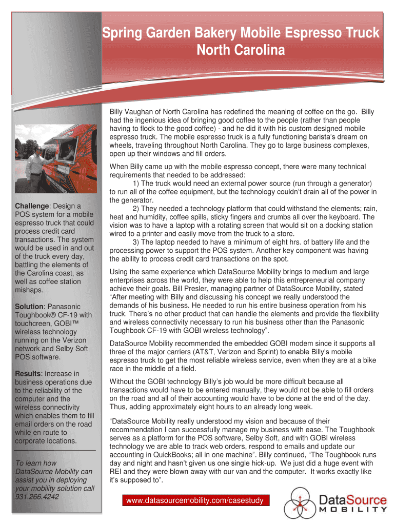 Fillable Online Spring Garden Bakery Mobile Espresso Truck North ...