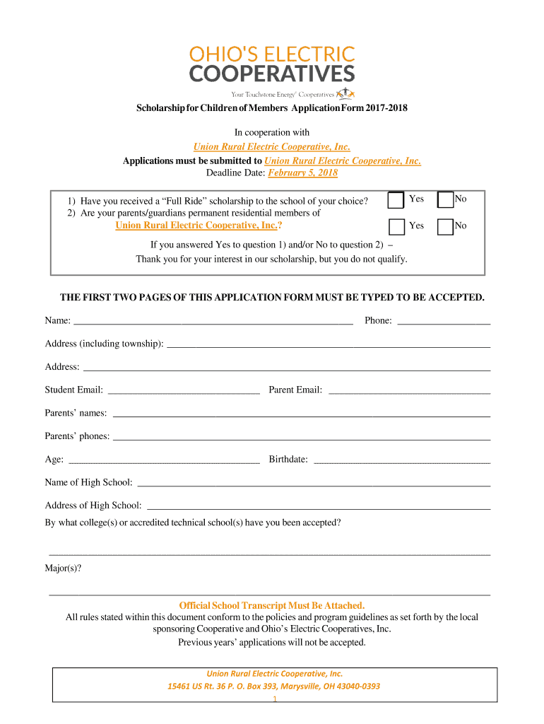 Fillable Online Applications must be submitted to Union Rural Electric ...
