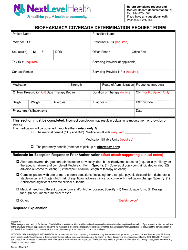 Fillable Online BIOPHARMACY COVERAGE DETERMINATION REQUEST FORM Fax Email Print - pdfFiller
