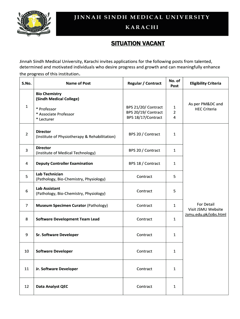 Fillable Online Advertisement - Jinnah Sindh Medical University Fax ...