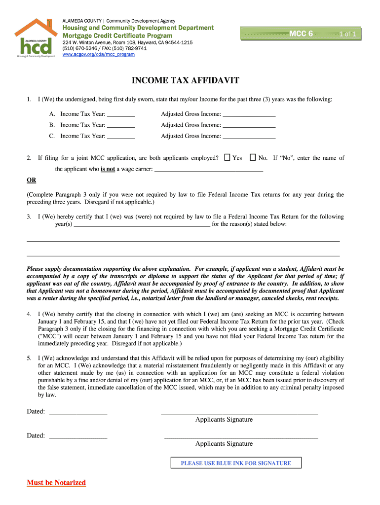 Fillable Online acgov acgov INCOME TAX AFFIDAVIT - acgov.acgov.org Fax ...