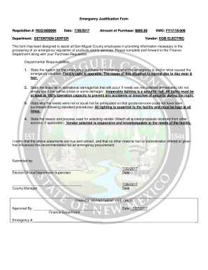 Fillable Online Emergency Justification Form Requisition #: REQ1800095 ...