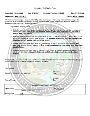 Fillable Online Emergency Justification Form Requisition #: REQ1800311 ...