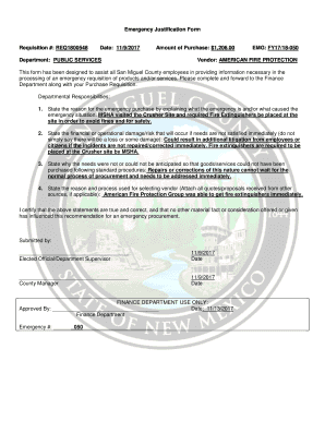 Fillable Online Emergency Justification Form Requisition #: REQ1800548 ...