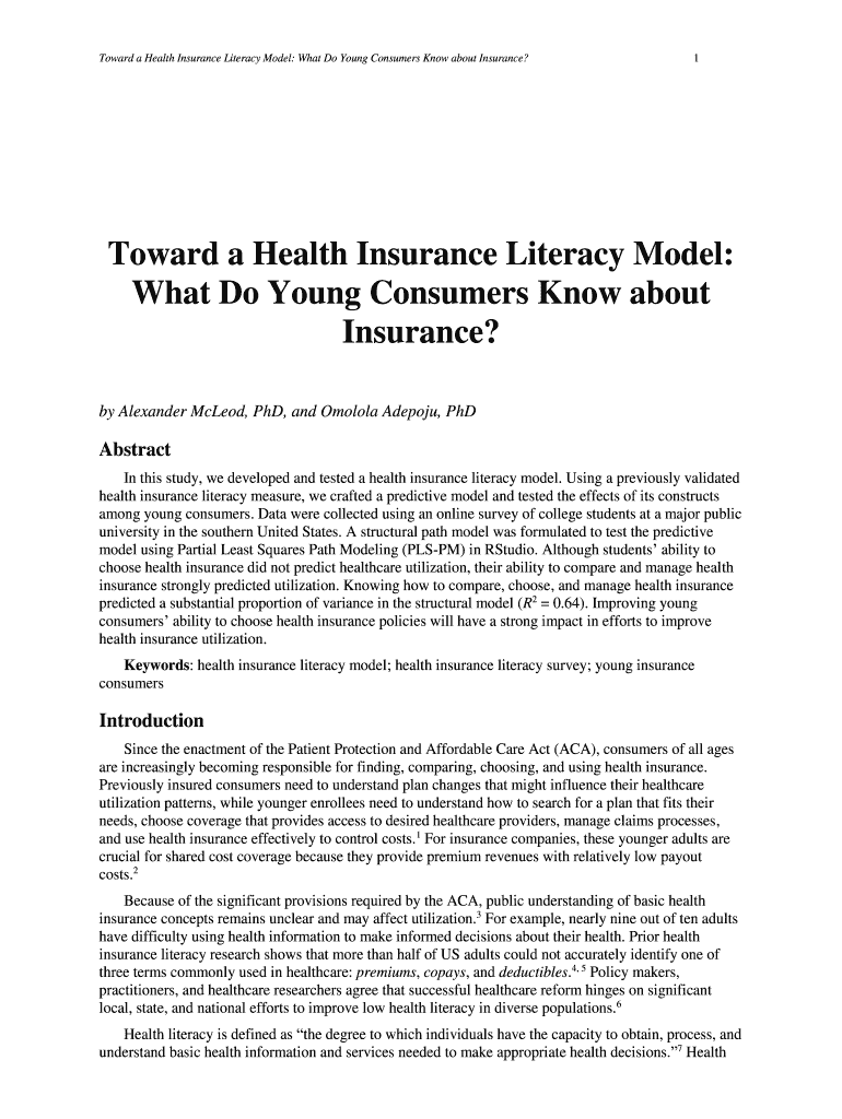 Fillable Online perspectives ahima Toward a Health Insurance Literacy ...