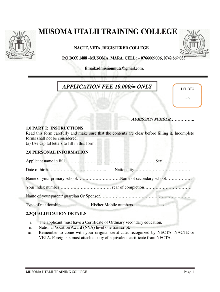 Musoma Utalii College Online Application - Fill and Sign Printable ...