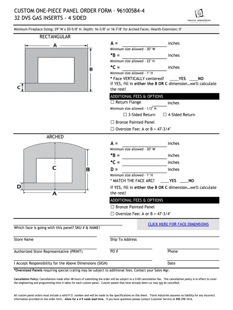 Fillable Online CUSTOM ONE-PIECE PANEL ORDER FORM - 96100584 DVS GAS ...