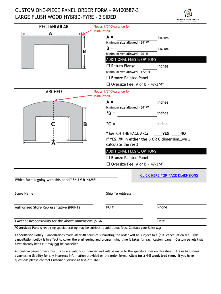Fillable Online CUSTOM ONE-PIECE PANEL ORDER FORM - 96100587-3 LARGE ...