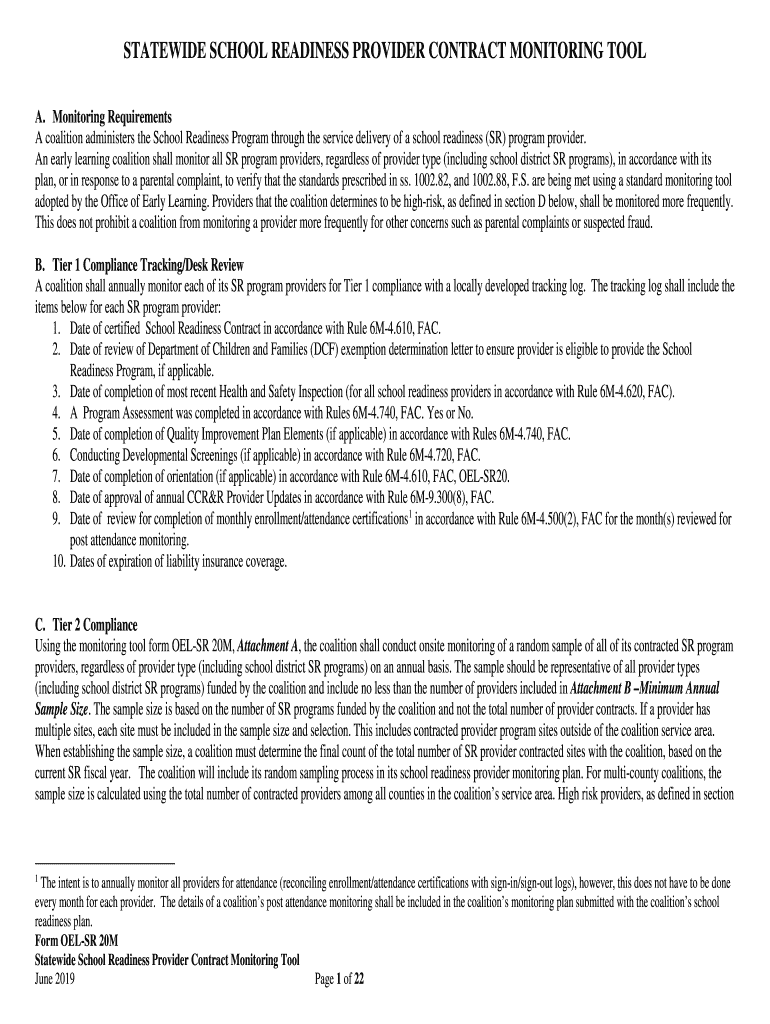 Fillable Online Form OEL SR 20M Statewide School Readiness Provider ...