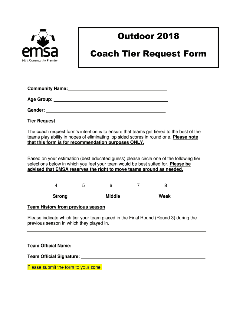 Fillable Online Outdoor 2018 Coach Tier Request Form Fax Email Print ...
