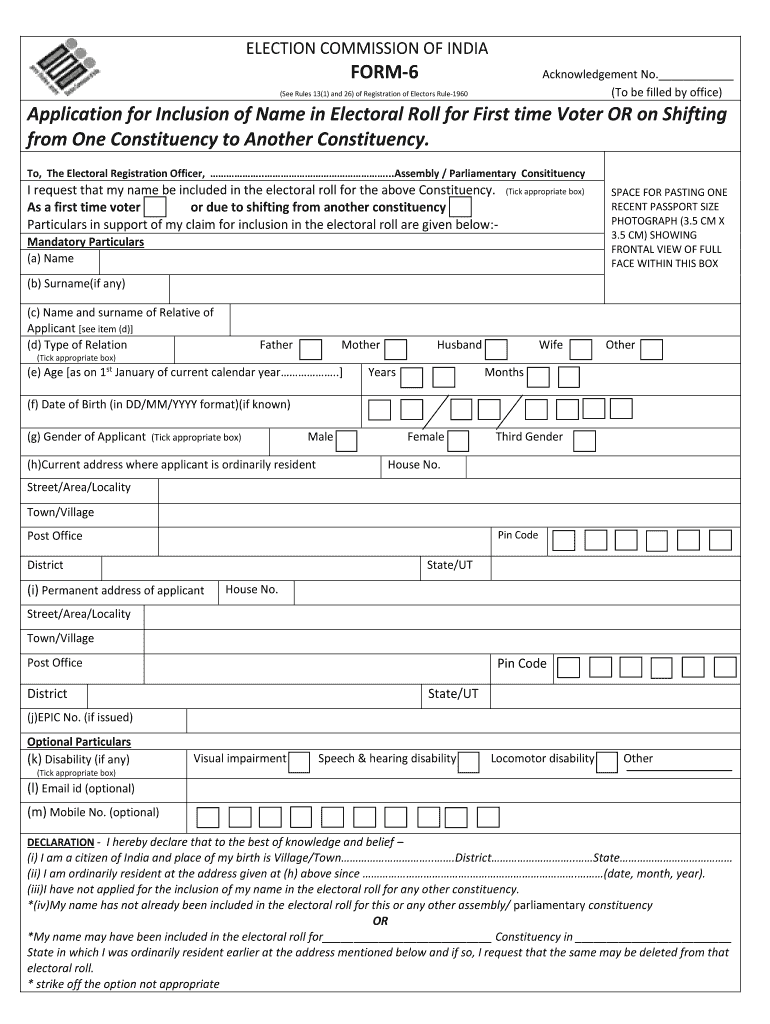 Fillable Online FORM-6 Application for Inclusion of Name in Electoral ...