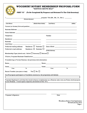 Fillable Online WOODBURY ROTARY MEMBERSHIP PROPOSAL FORM Fax Email ...