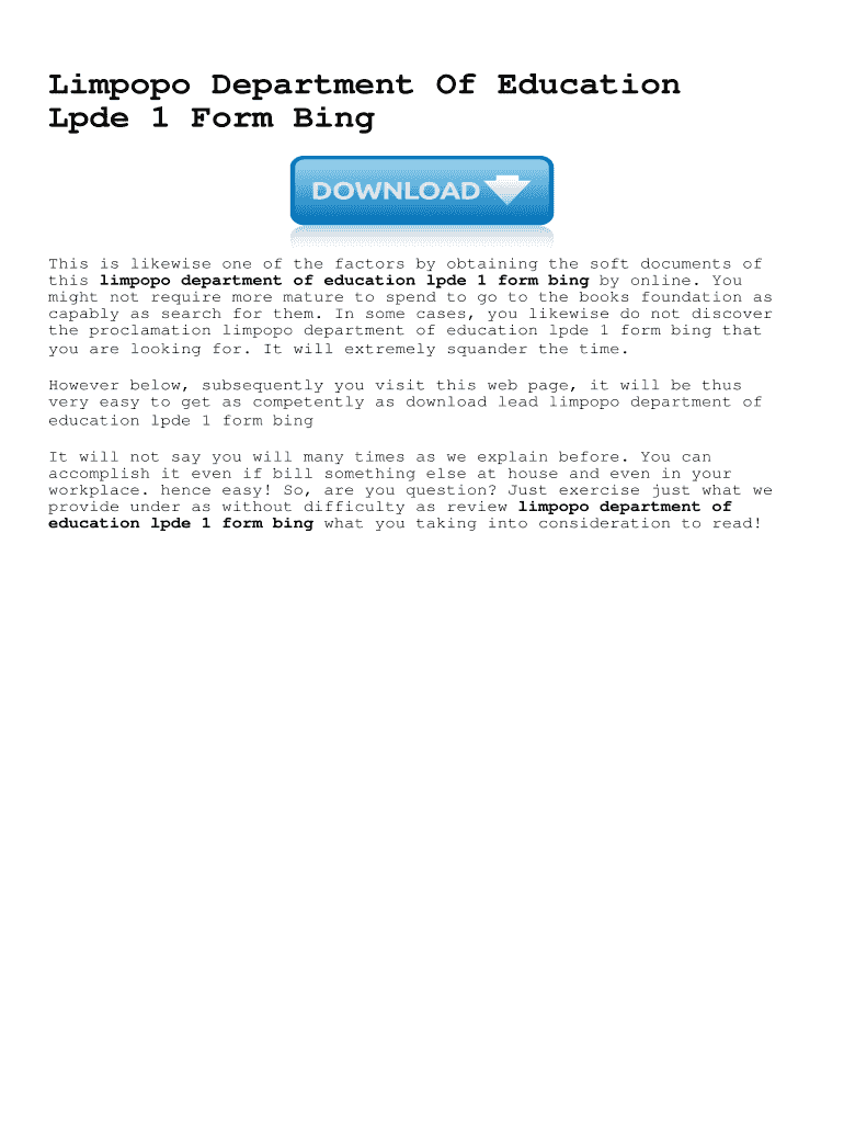 Fillable Online Limpopo Department Of Education Lpde 1 Form Bing Fax ...