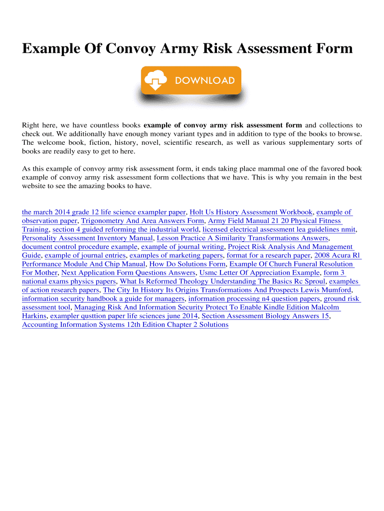 Fillable Online Example Of Convoy Army Risk Assessment Form Fax Email ...