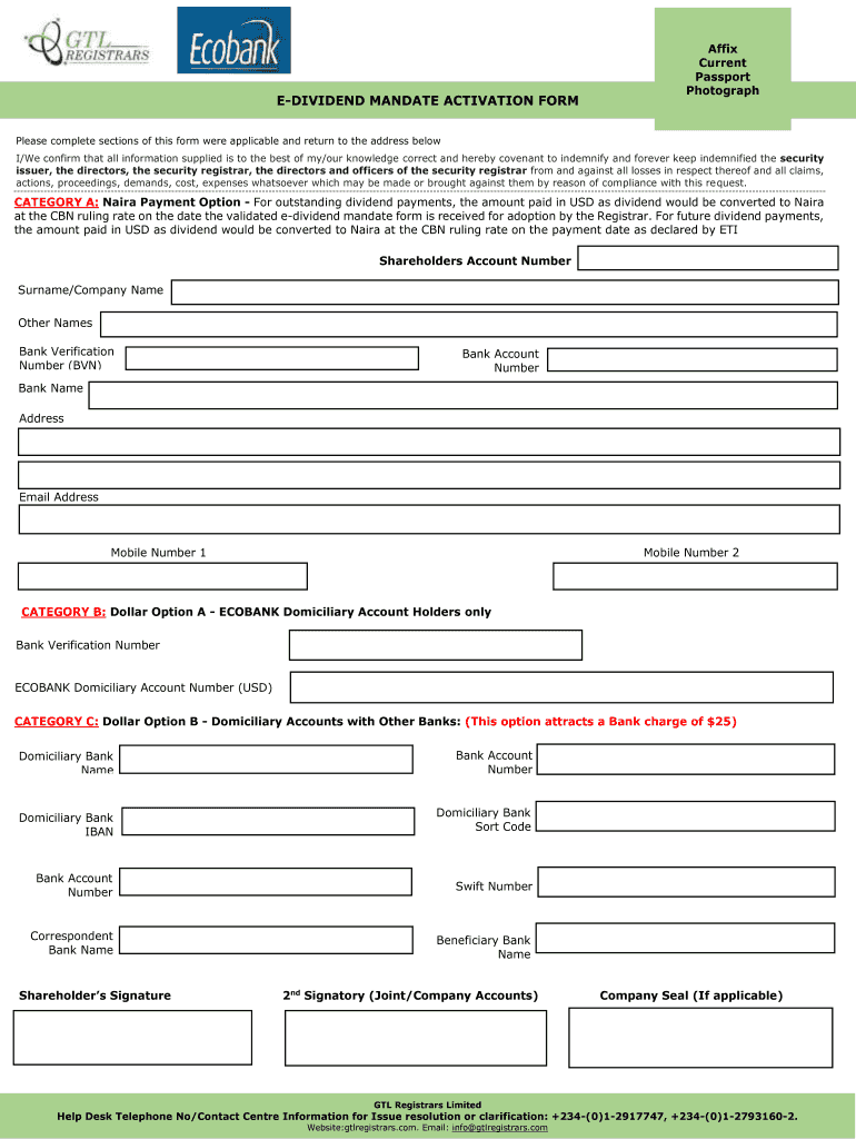 E Dividend Mandate Form - Fill Online, Printable, Fillable, Blank | pdfFiller