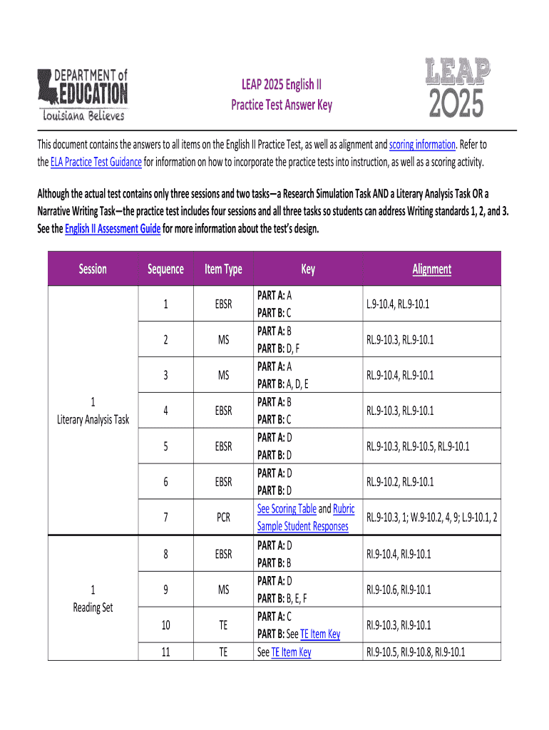 Leap 2025 English 2 Answer Key Fill And Sign Printable Template 