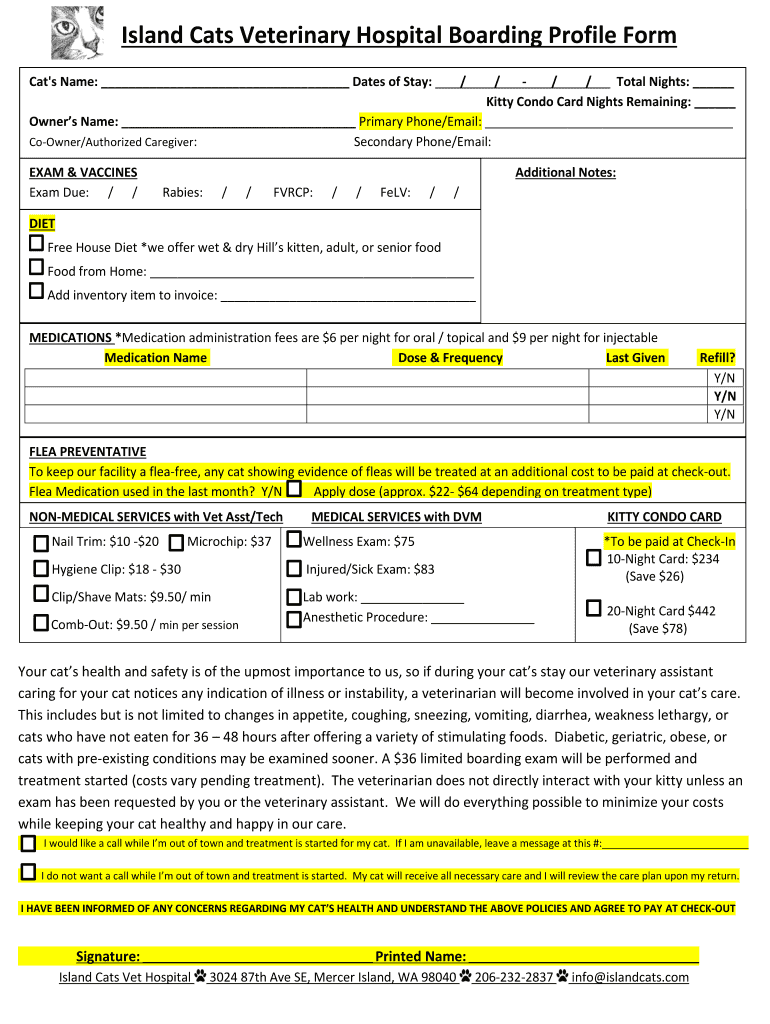 Fillable Online Price List - Island Cats Veterinary Hospital Fax Email ...