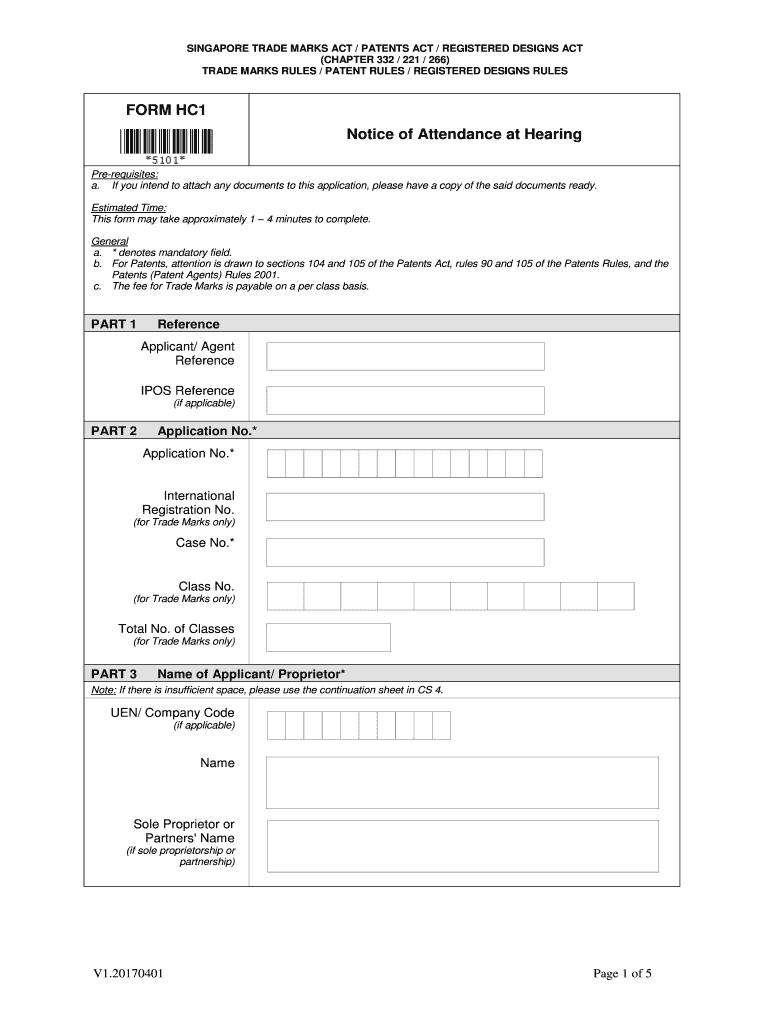 Fillable Online Fillable Online ipos gov FORM HC1 Notice of Attendance ...