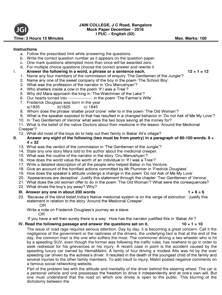 Jain College Jc Road Mock Papers 2018 - Fill Online, Printable ...