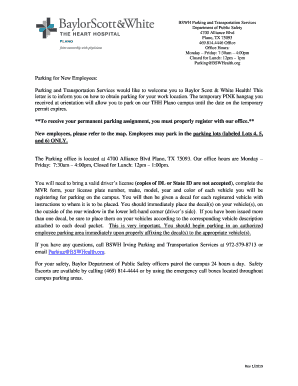 Fillable Online BSWH Parking and Transportation Services Department of ...