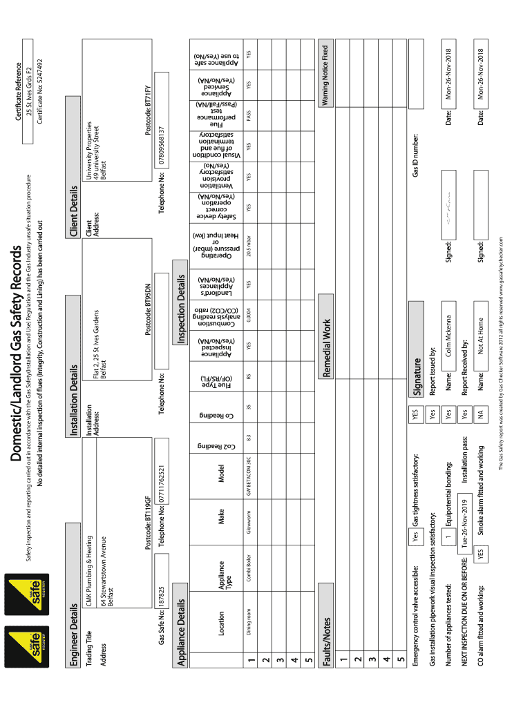 Fillable Online files ppcdn co Domestic/Landlord Gas Safety Records Fax ...