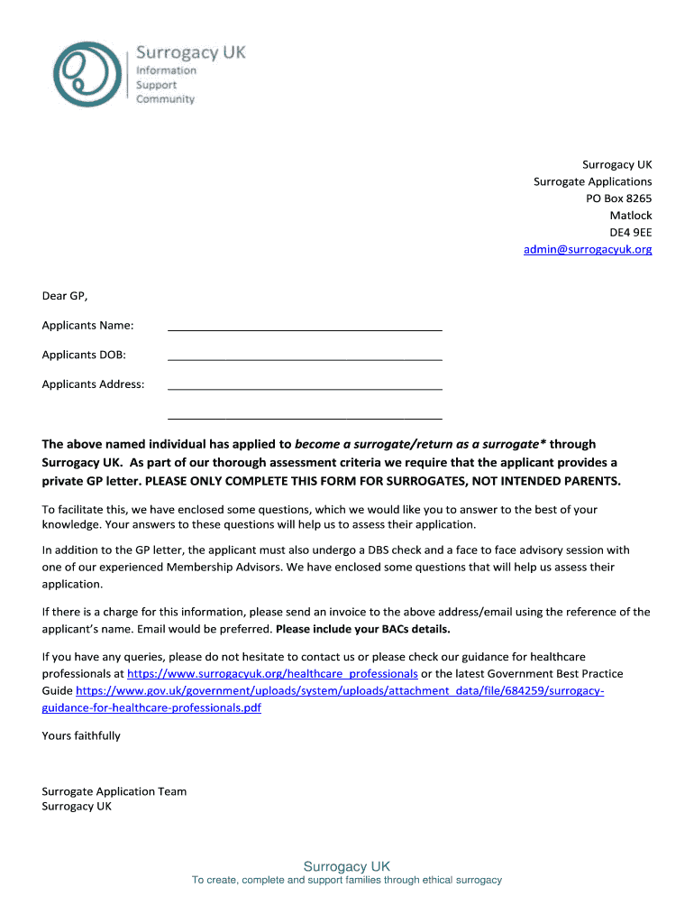 Fillable Online Surrogacy UK Surrogate Application Form Fax Email Print ...