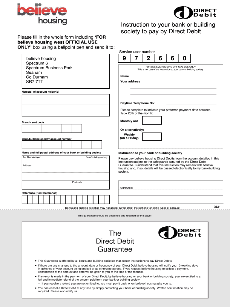Direct Debit Instruction Form - Blank Fillable Template | Fill Out ...