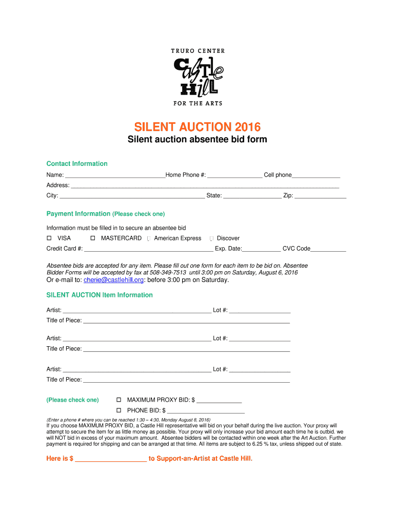Fillable Online silent auction absentee bid form Fax Email Print ...