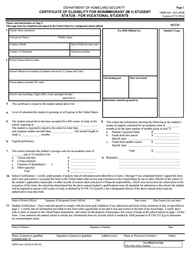 Fillable Online certificate of eligibility for nonimmigrant - RegInfo.gov Fax Email Print ...
