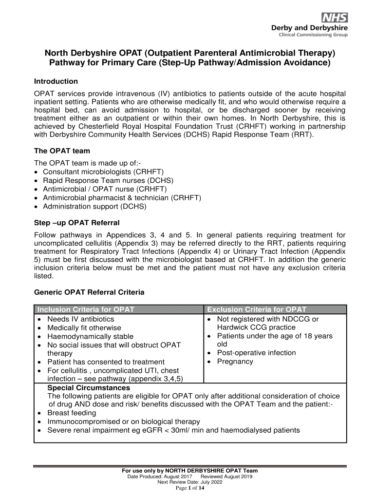 Fillable Online OPAT (Outpatient and Parenteral Antimicrobial Therapy ...